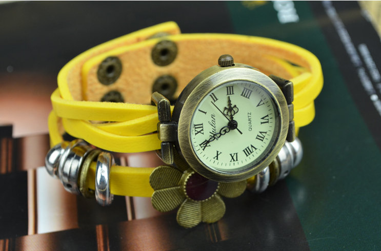Women Wrist Watch 4 Colors Flower And Beaded Bracelet Watches, Leather ...